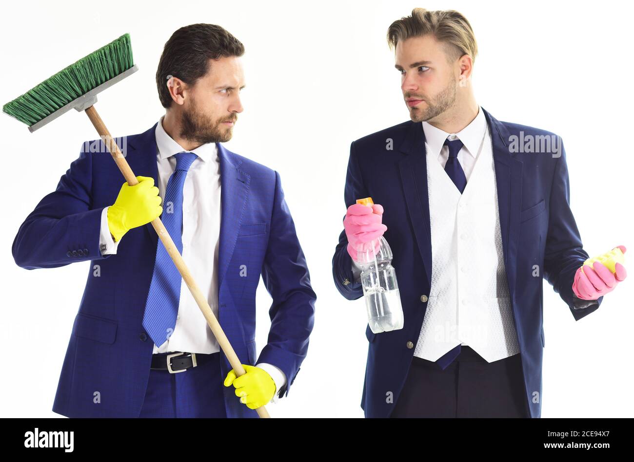 Money laundry, dirty money. Busy people with beards and mop. Men in ...