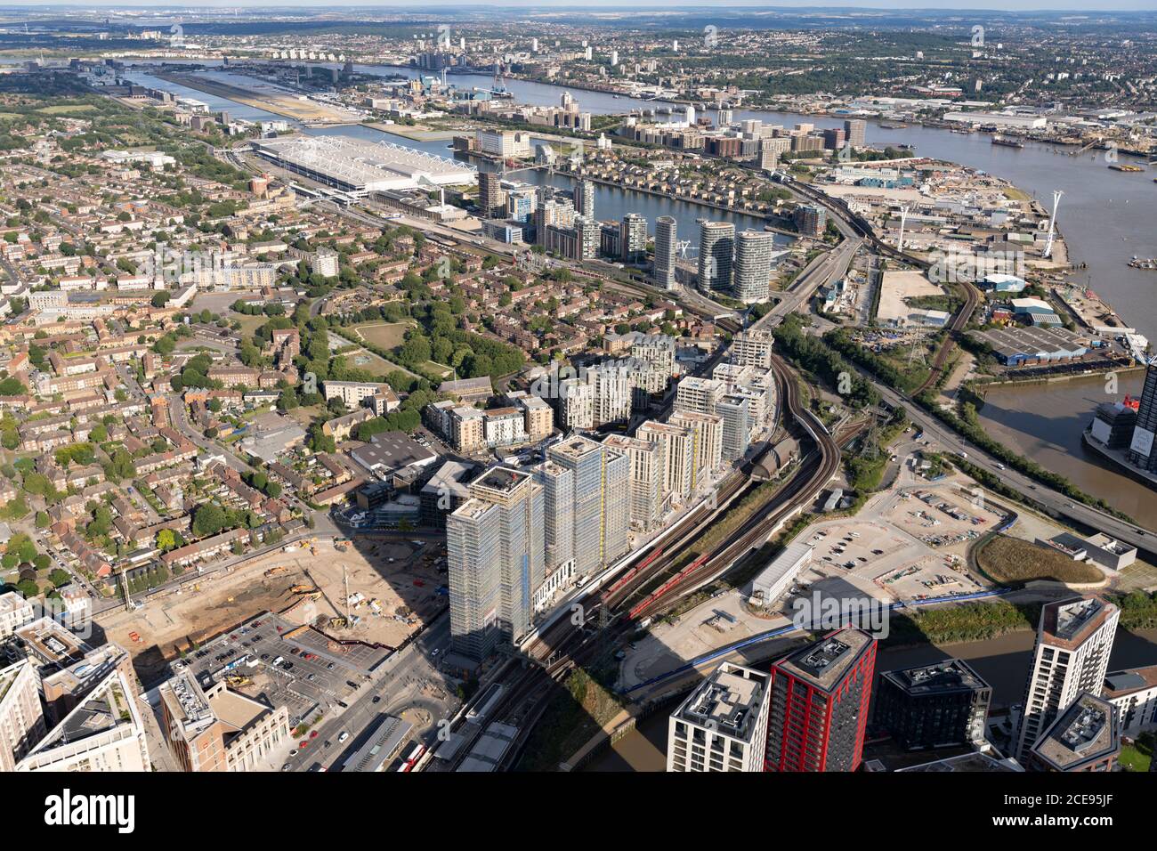 Aerial view of London featuring the Isle of Dogs Stock Photo - Alamy