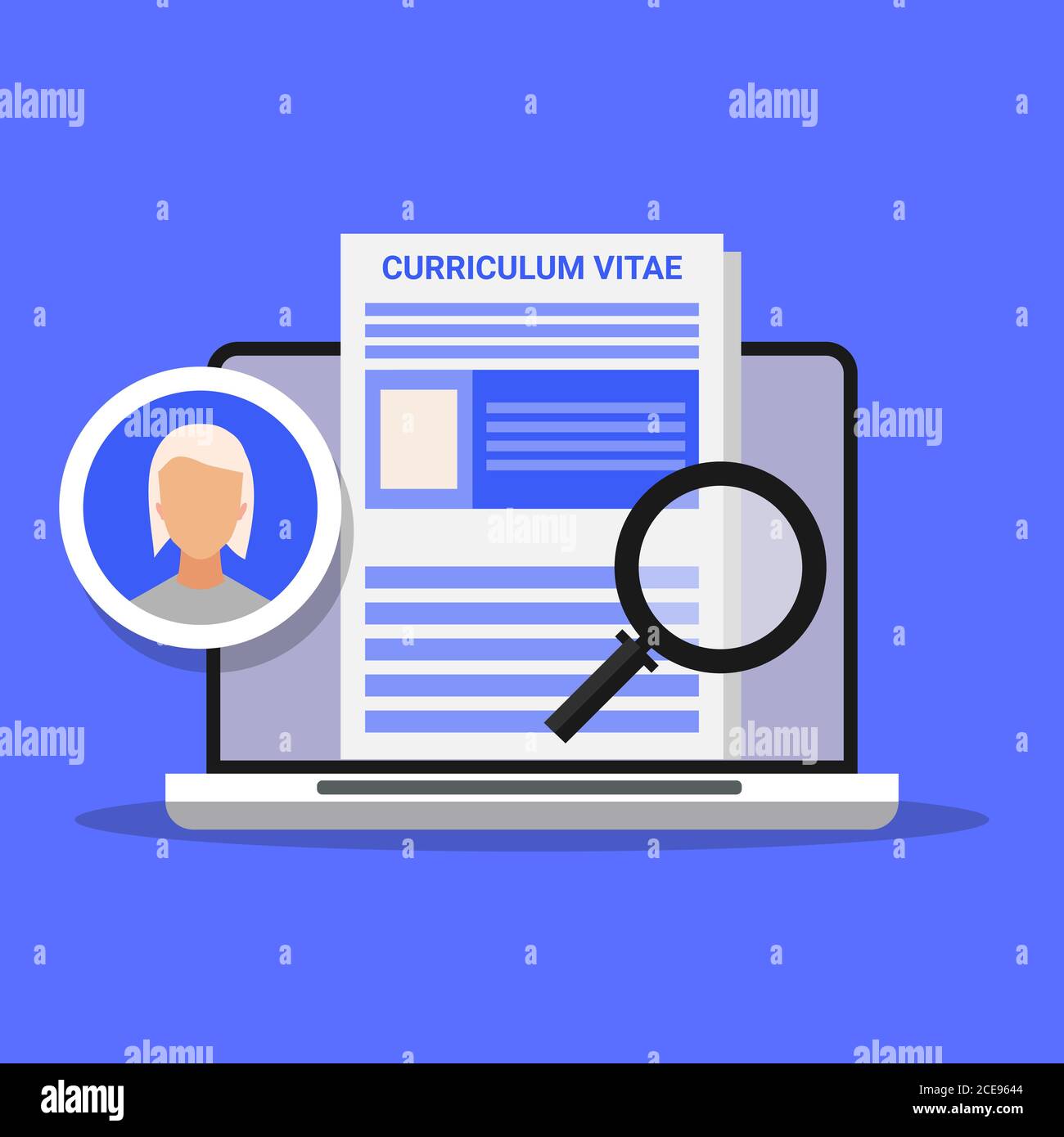 Laptop With Job Applicant's Curriculum Vitae Over Blue Background ...