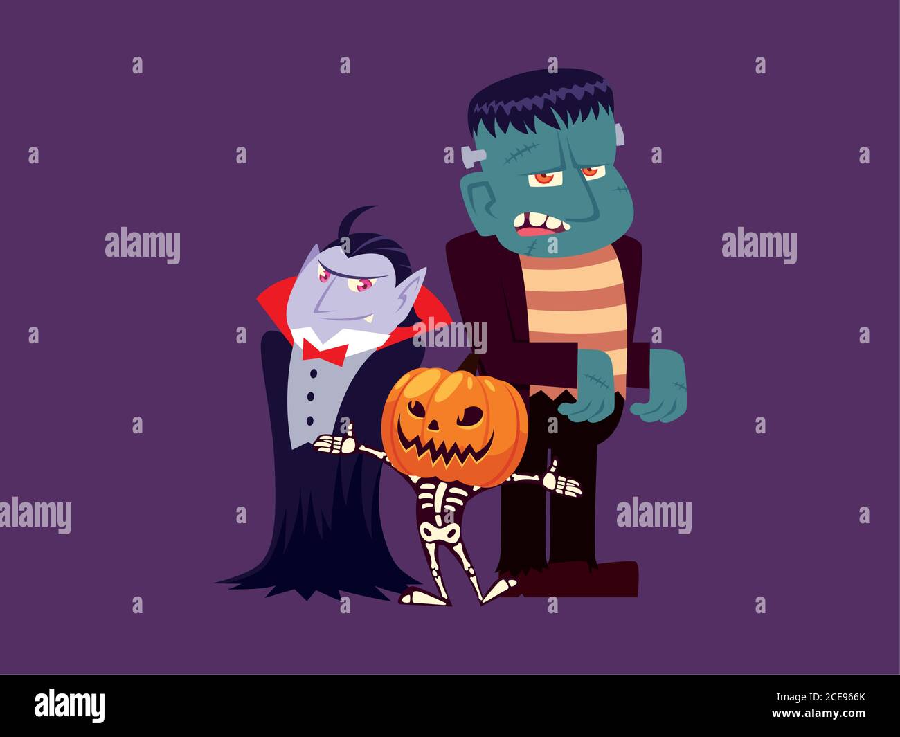 set of characters halloween vampire, frankenstein, pumpkin and skeleton ...