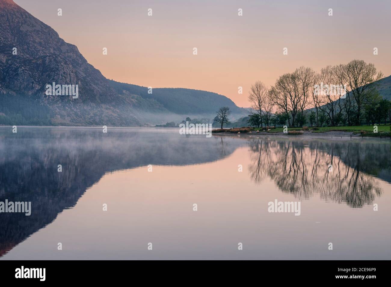 Early morning at Llyn Cwellyn in Snowdonia Stock Photo - Alamy