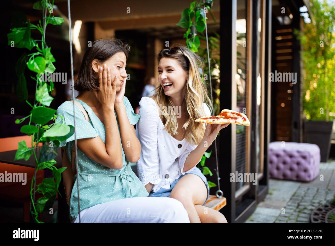 Woman rejecting unhealthy fast food because of gluten intolerance Stock ...