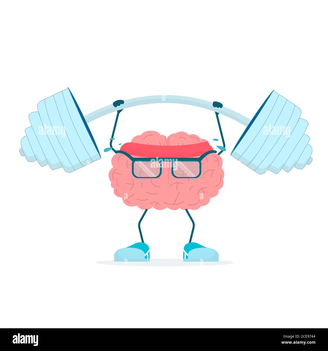 Brain Character Lifting The Bar On White Background, Vector ...