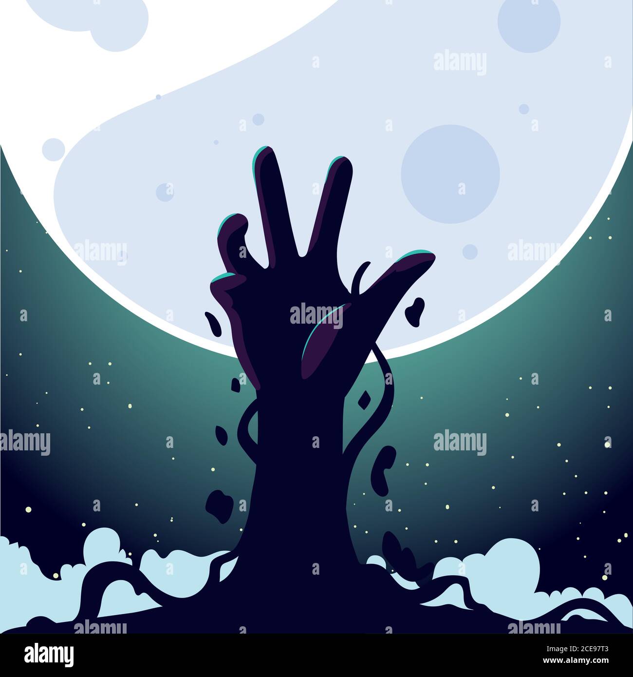 zombie hand and full moon for halloween background vector illustration ...