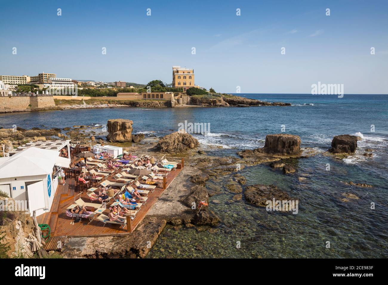 Italy, Sardinia, Alghero, Las Tronas beach, Riservato Beach Bar Stock ...