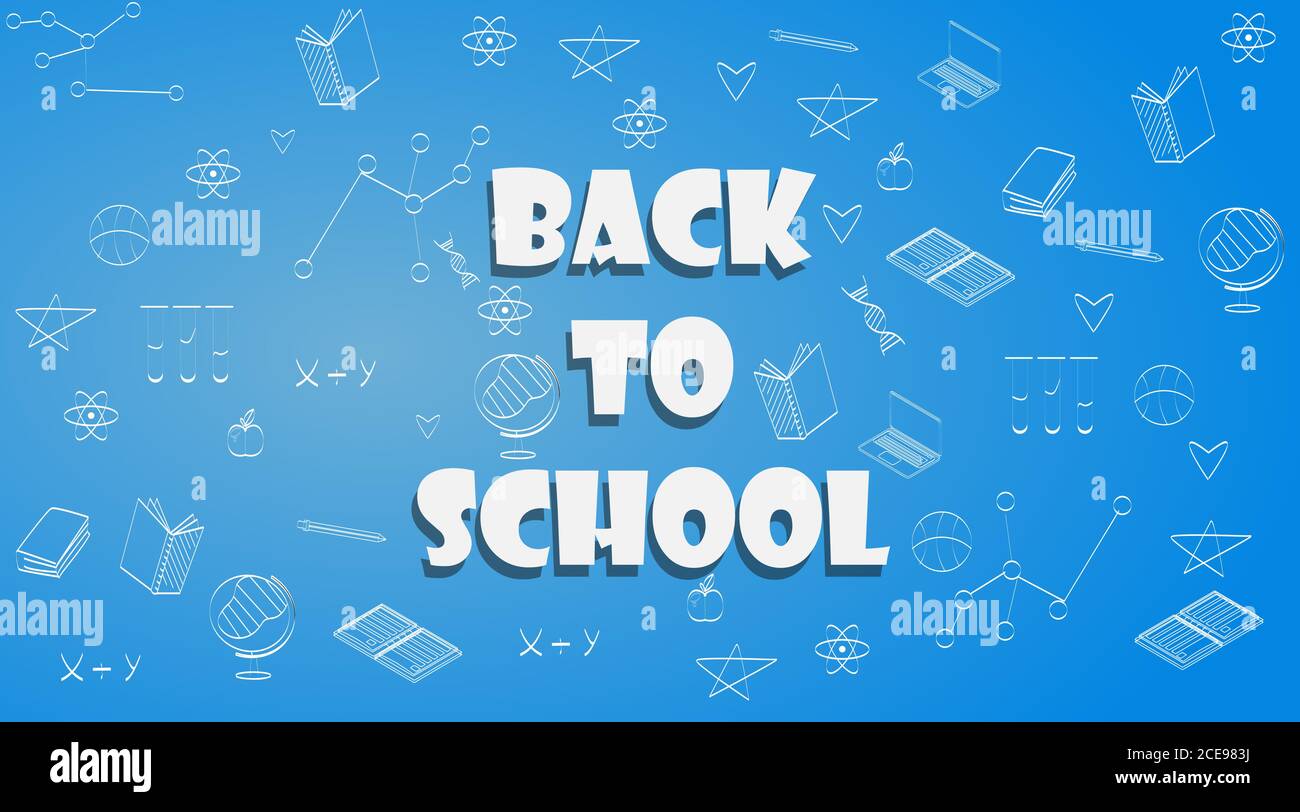 Blue Back To School Background With Text, Panorama, Vector Illustration ...