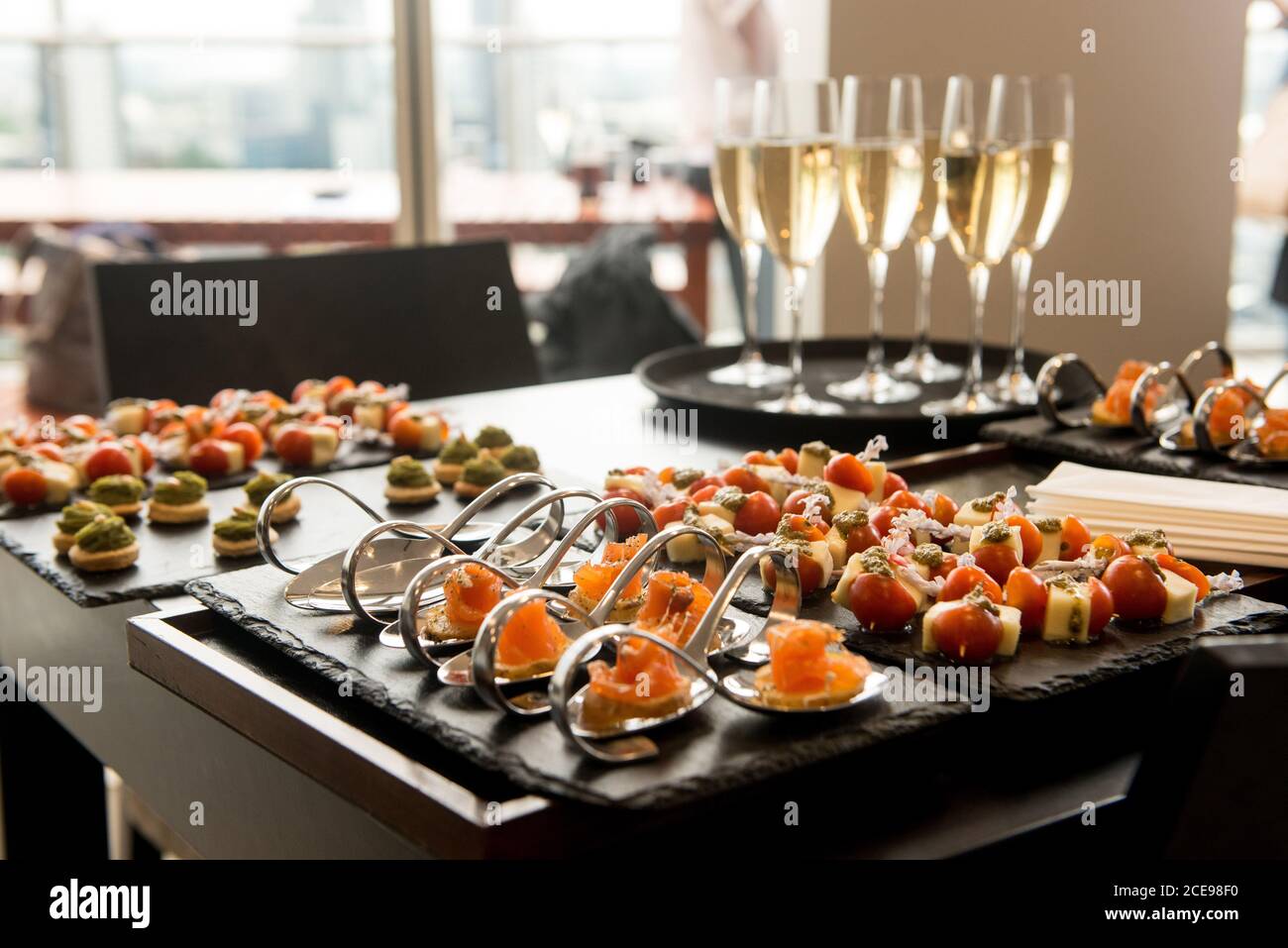 Wedding reception drinks and canape Stock Photo - Alamy