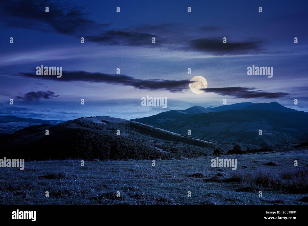 beautiful carpathian countryside at night. wonderful autumn landscape ...