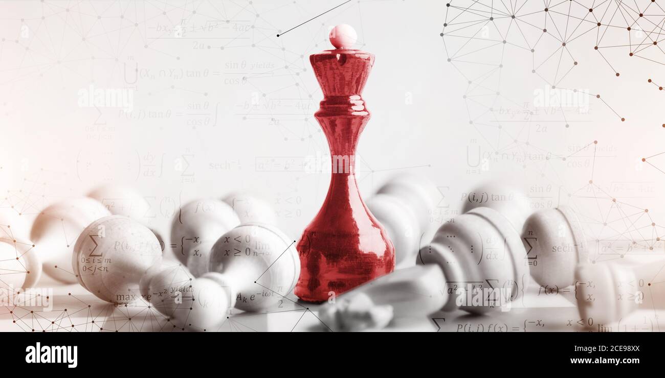 Business Success. Red Chess Queen Among Beaten Pawns Winning Game On ...