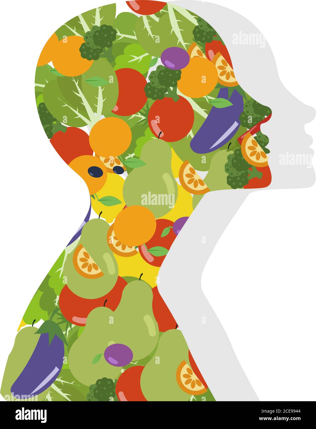 Portrait Made Of Vegetable Pattern Over White Background, Vector ...