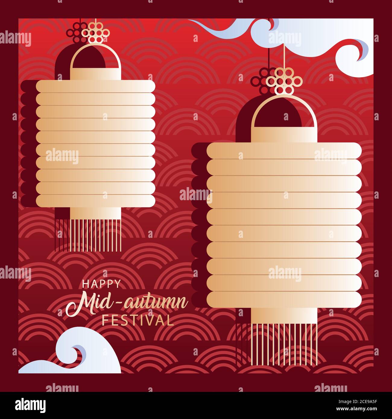 happy mid autumn festival or moon festival with lanterns and clouds ...