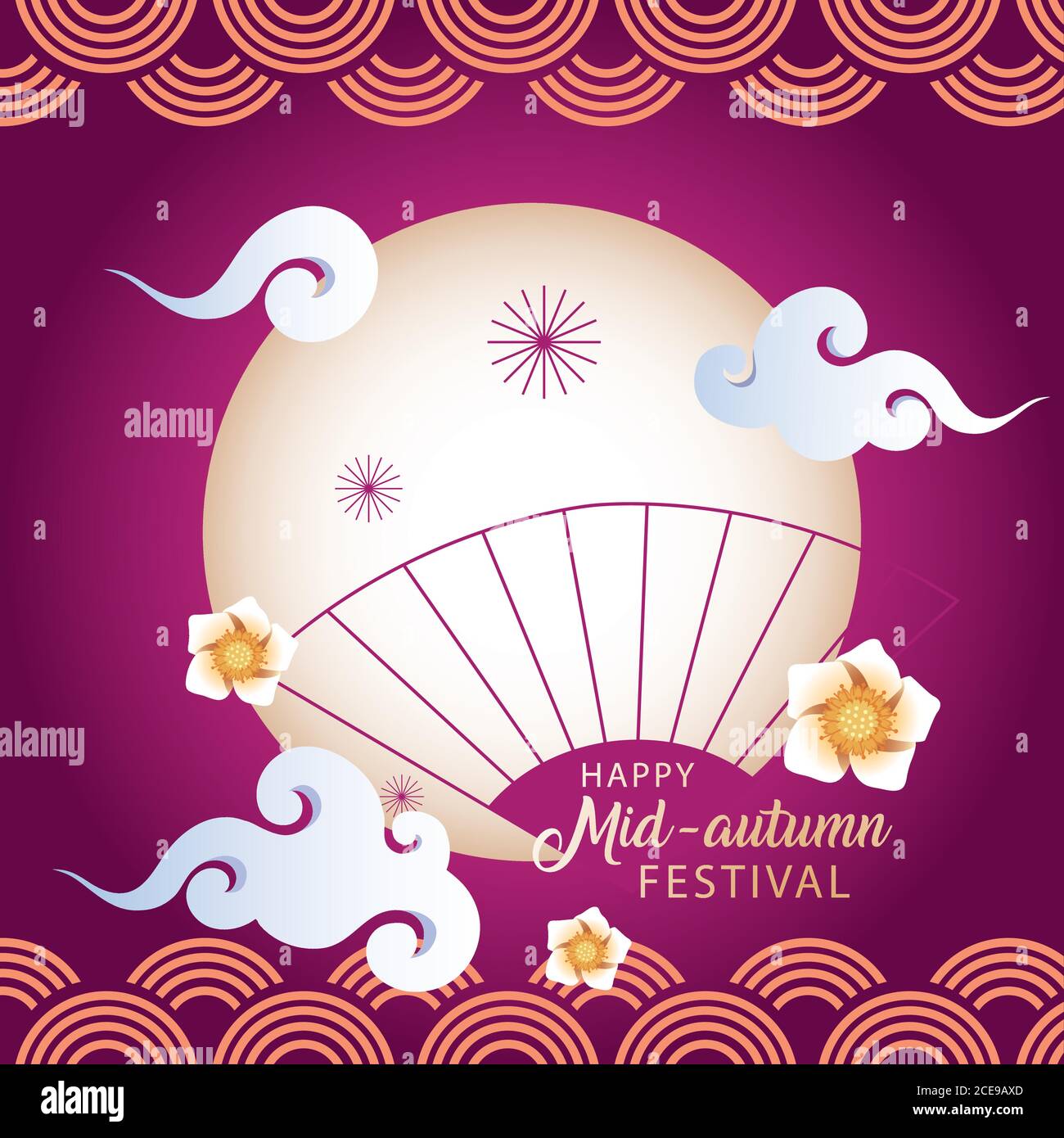 mid autumn festival or moon festival with moon, clouds and decoration ...