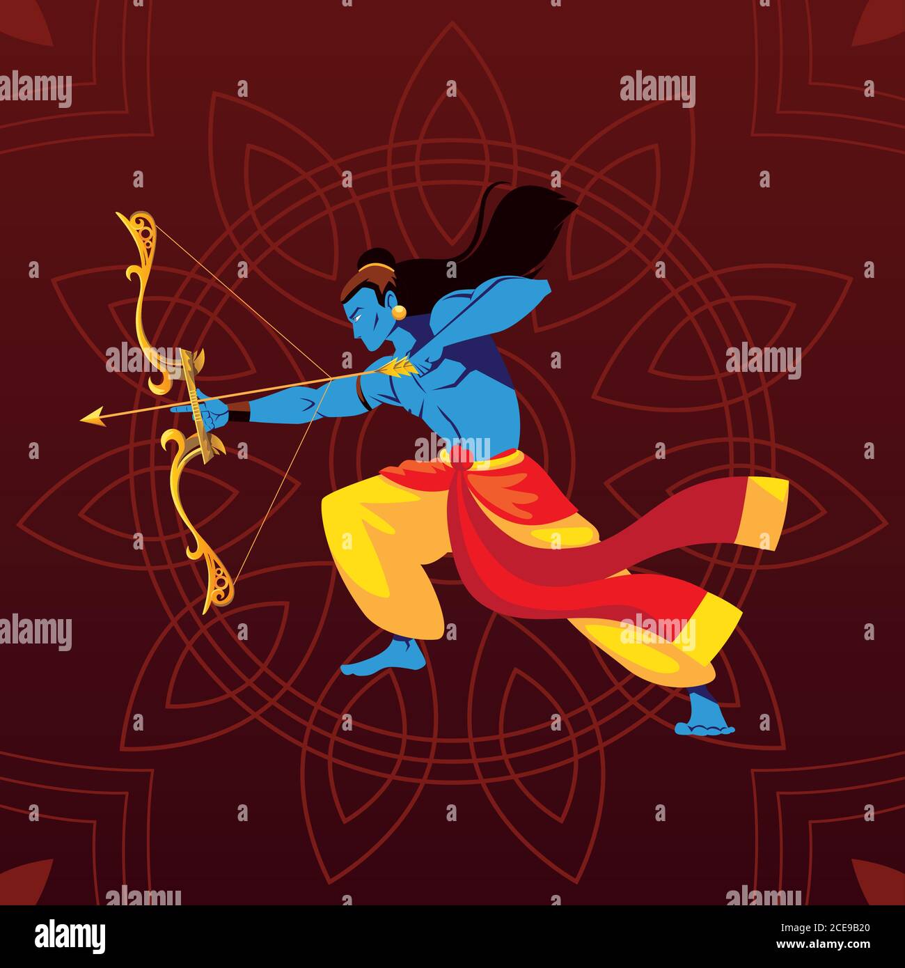 lord Rama with bow and arrow over floral decorative background vector ...
