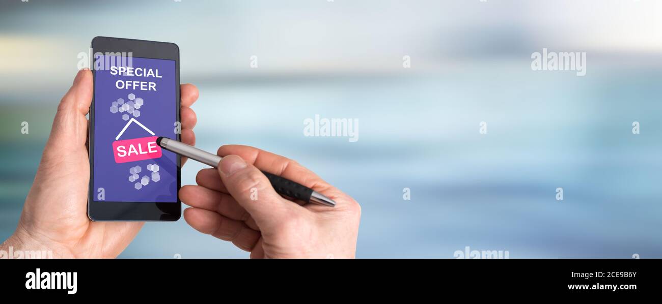 Smartphone screen displaying a special offer concept Stock Photo - Alamy