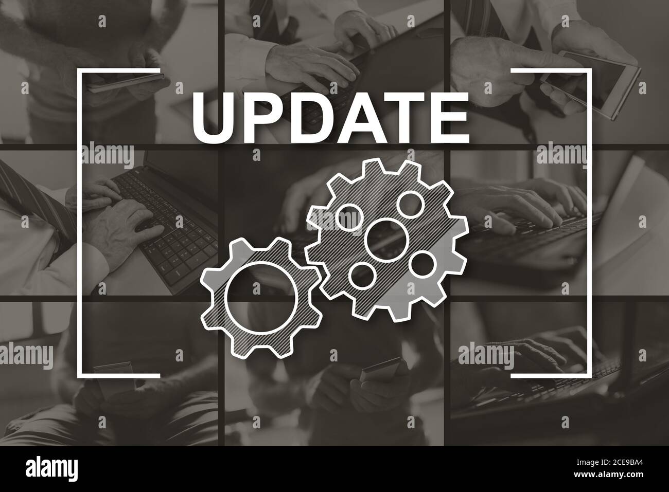 Update concept illustrated by pictures on background Stock Photo - Alamy