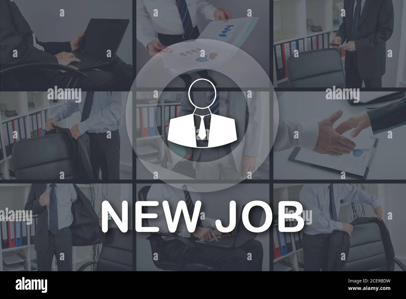 New job concept illustrated by pictures on background Stock Photo - Alamy