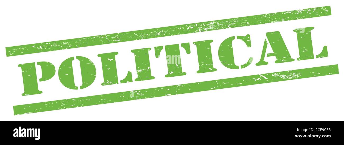 POLITICAL text on green grungy rectangle stamp Stock Photo - Alamy