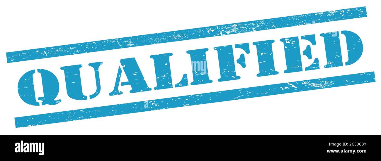 QUALIFIED text on blue grungy rectangle stamp Stock Photo - Alamy