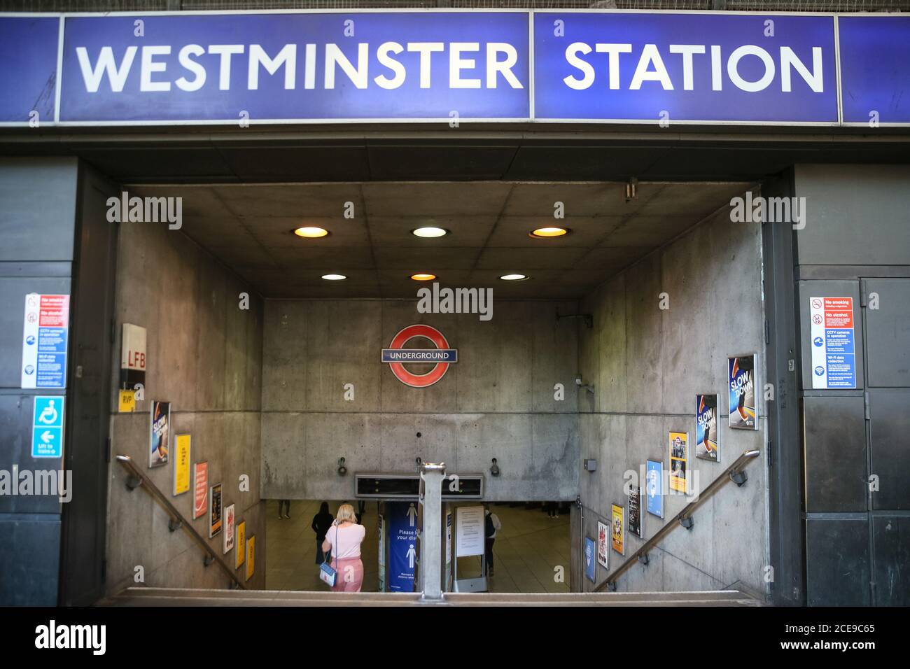 Westminster Tube public transport underground station entrance in ...