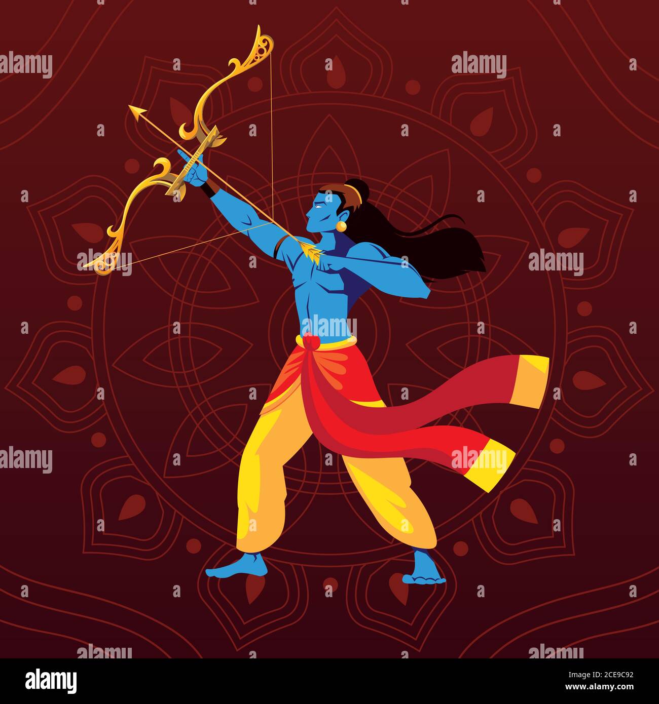 lord Rama with bow and arrow on floral decorative background vector ...