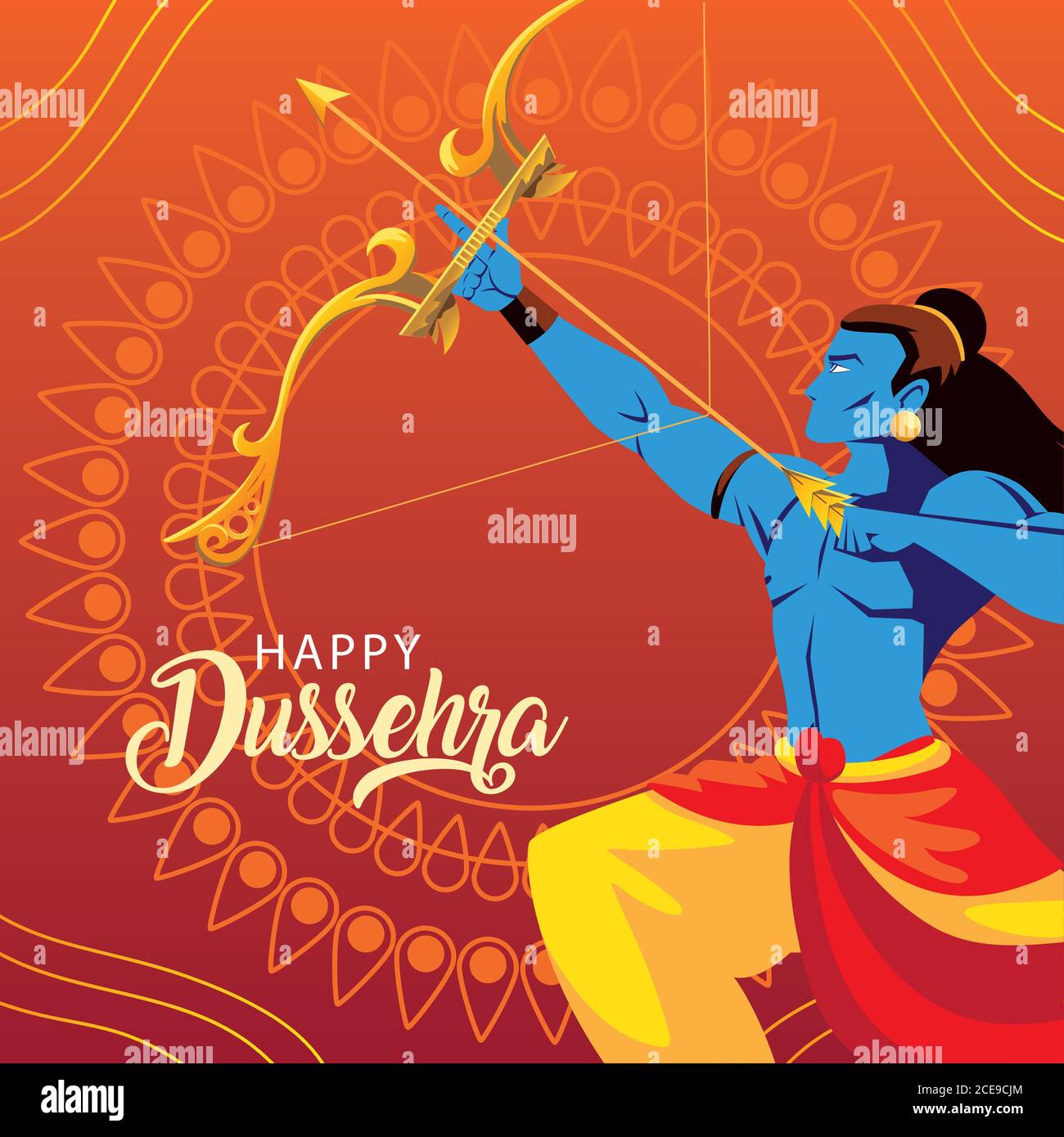 lord Rama with bow and arrow in happy Dussehra festival vector ...