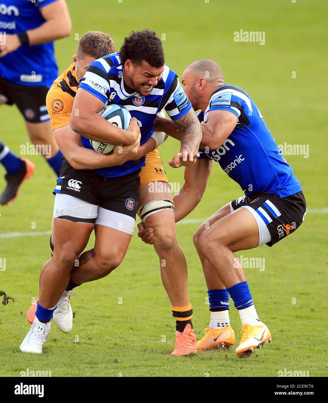 Bath Rugby’s Josh Matavesi is tackled during the Gallagher Premiership ...