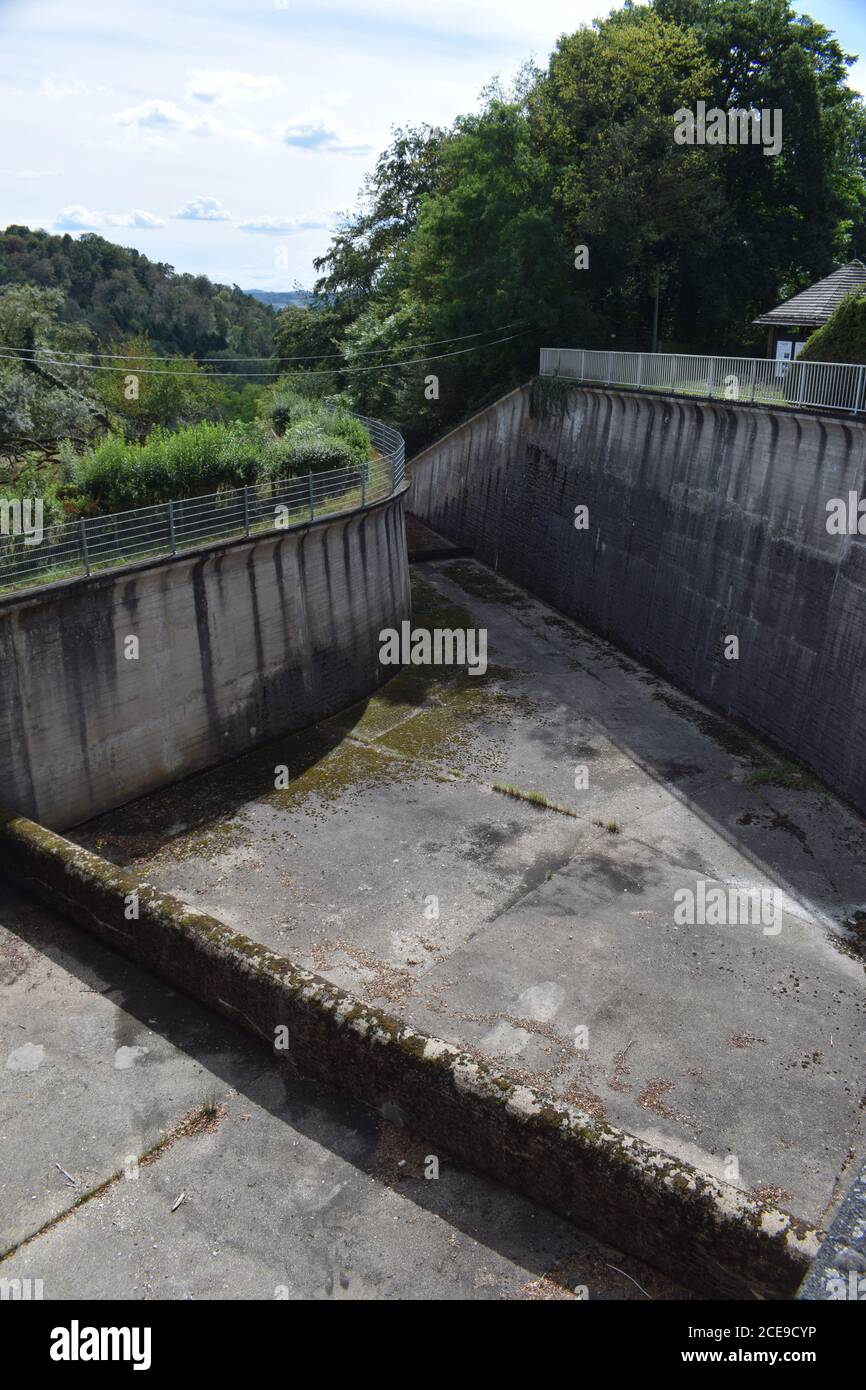 overflow channel Wahnbachtalsperre, reservoir lake Stock Photo - Alamy