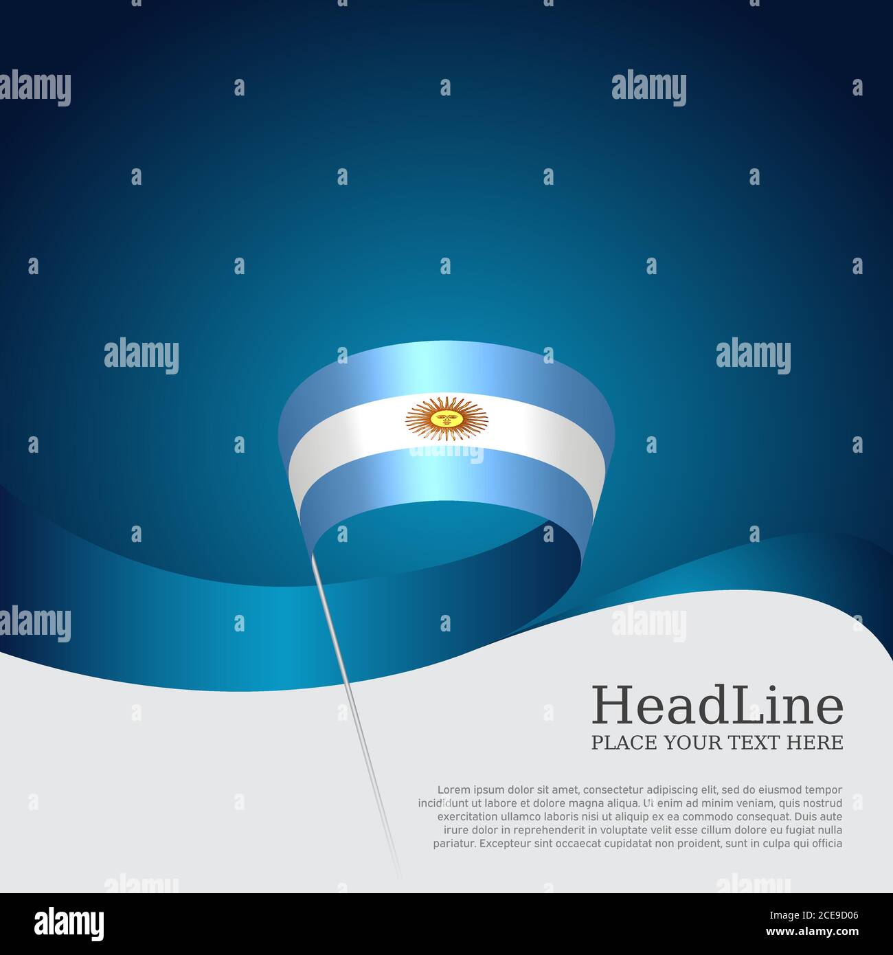 Argentina flag background. Wavy ribbon argentina flag colors on a blue ...