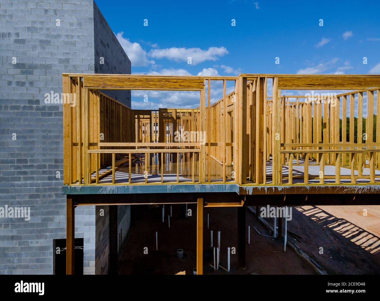 Building of New Home Construction exterior wood frame and beam ...