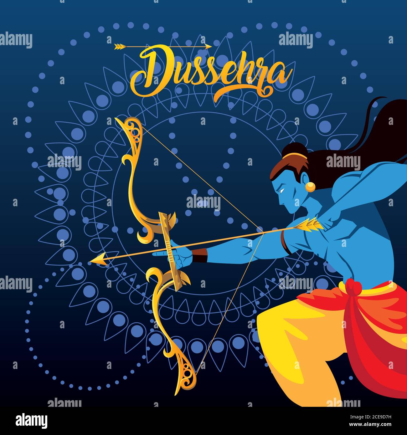 lord Rama with bow and arrow on happy Dussehra festival vector ...