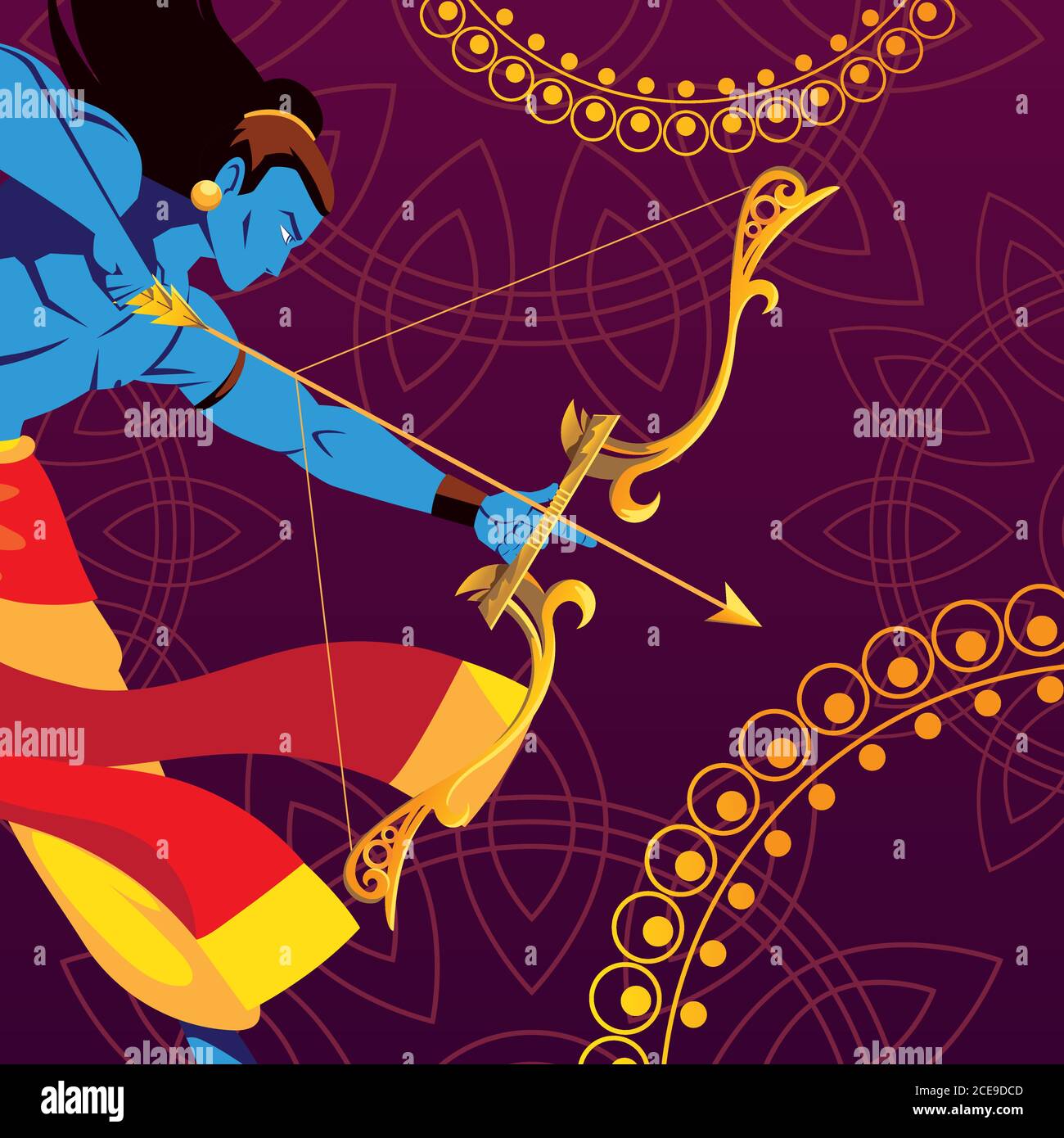 template of the lord Rama with bow and arrow on decorative background ...
