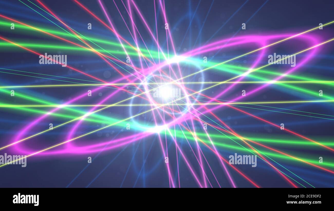 Glowing atom structure with light laser ring Stock Photo - Alamy
