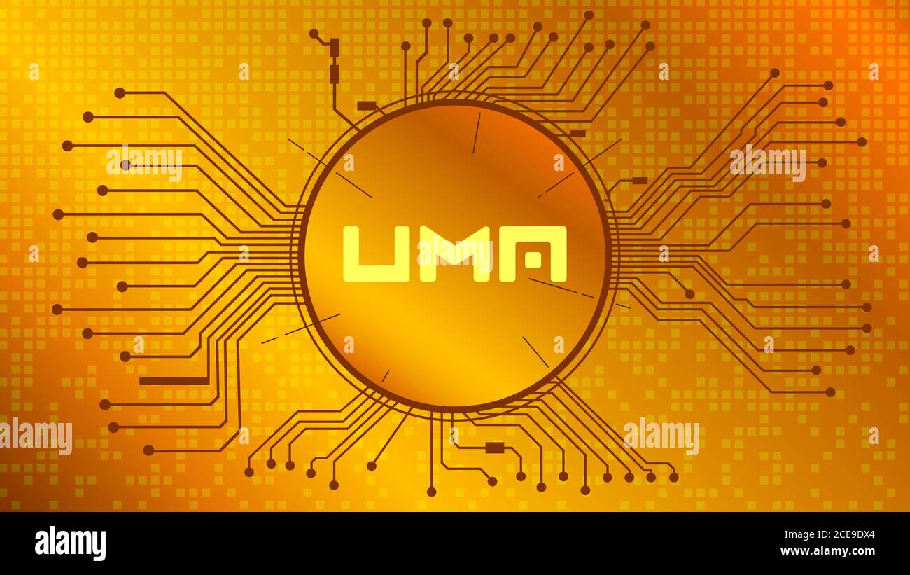 UMA cryptocurrency token symbol of the DeFi project in circle with PCB ...
