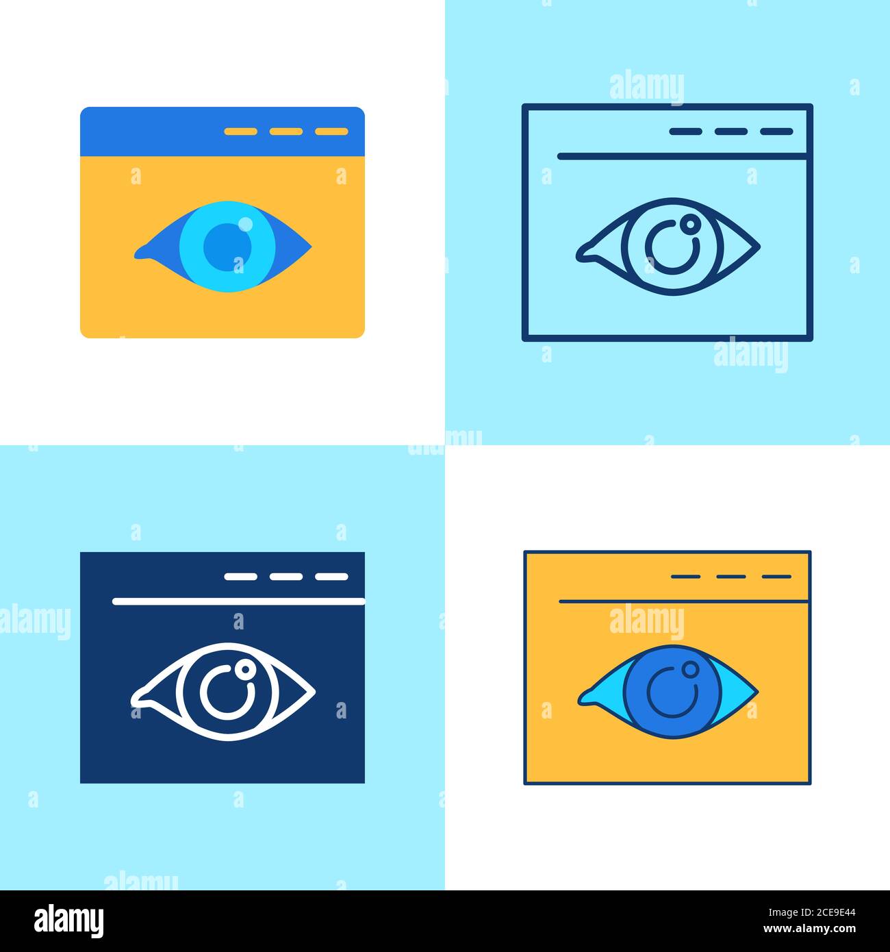 Web visibility icon set in flat and line style. Site page with eye ...