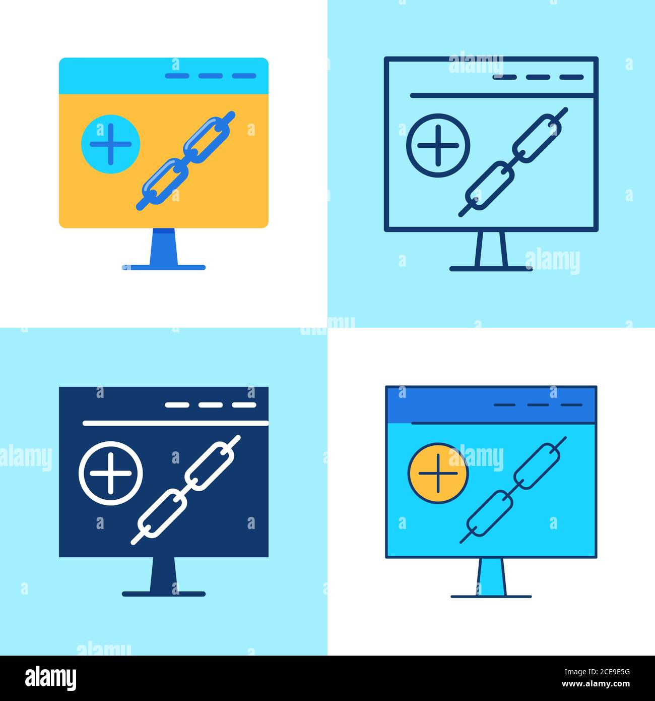 Link building icon set in flat and line style. SEO hyperlink optimization symbol. Website page ...