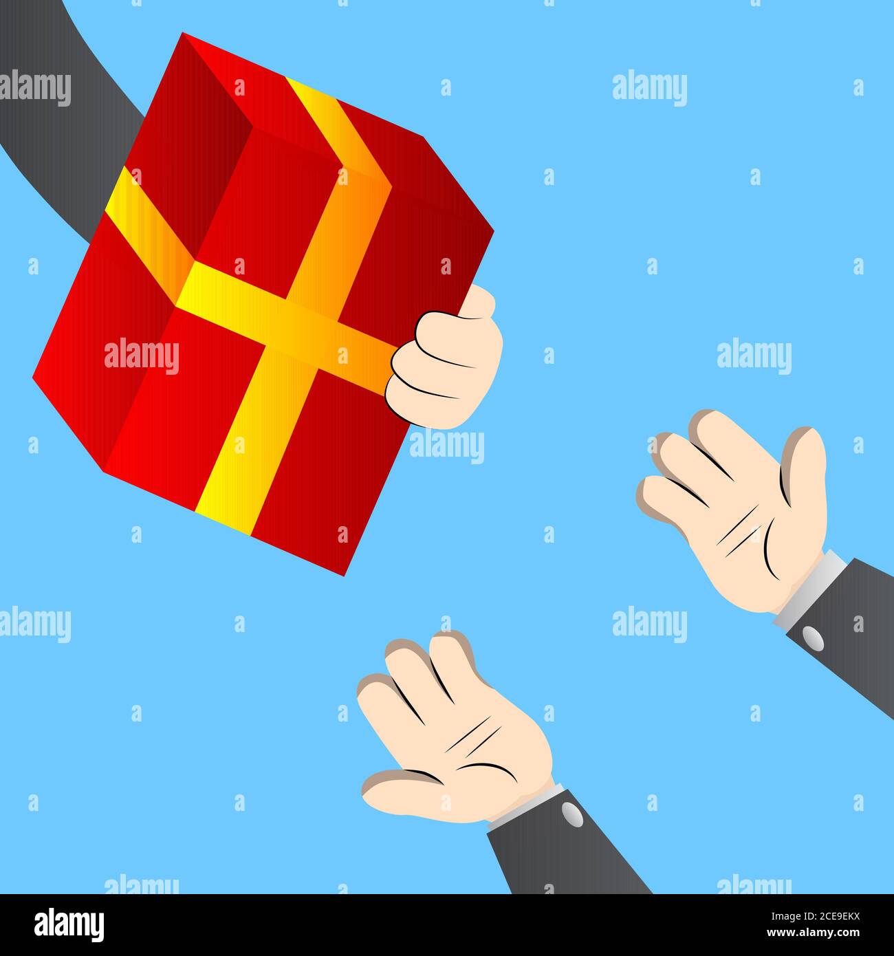 Gifting cartoon illustration. Giving gift box to another pair of hands ...
