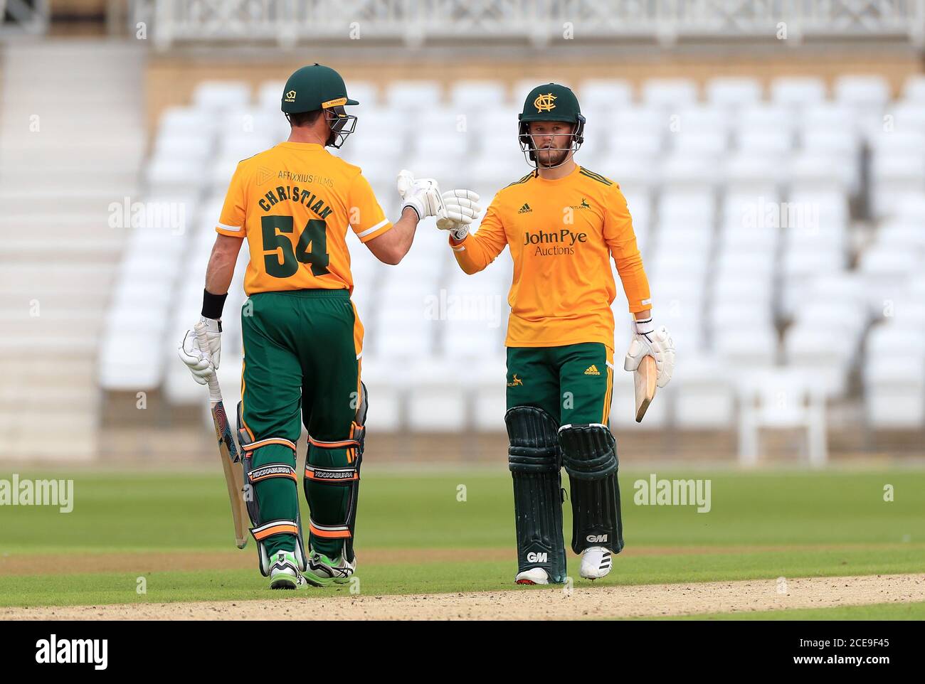 Notts Outlaws' Dan Christian and Ben Duckett fist bump as they bat ...
