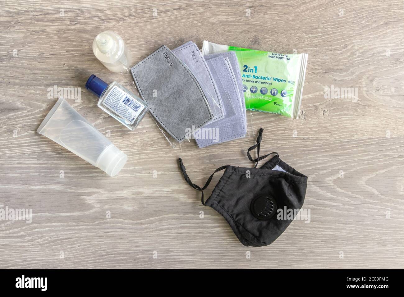 masks and sanitizer during lockdown in the COVID-19 pandemic 2020 Stock ...