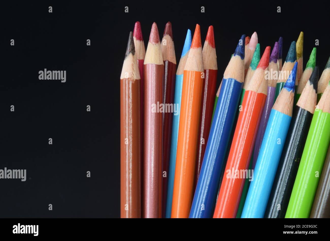 color pencil on black background, color pencil line up, back to school ...