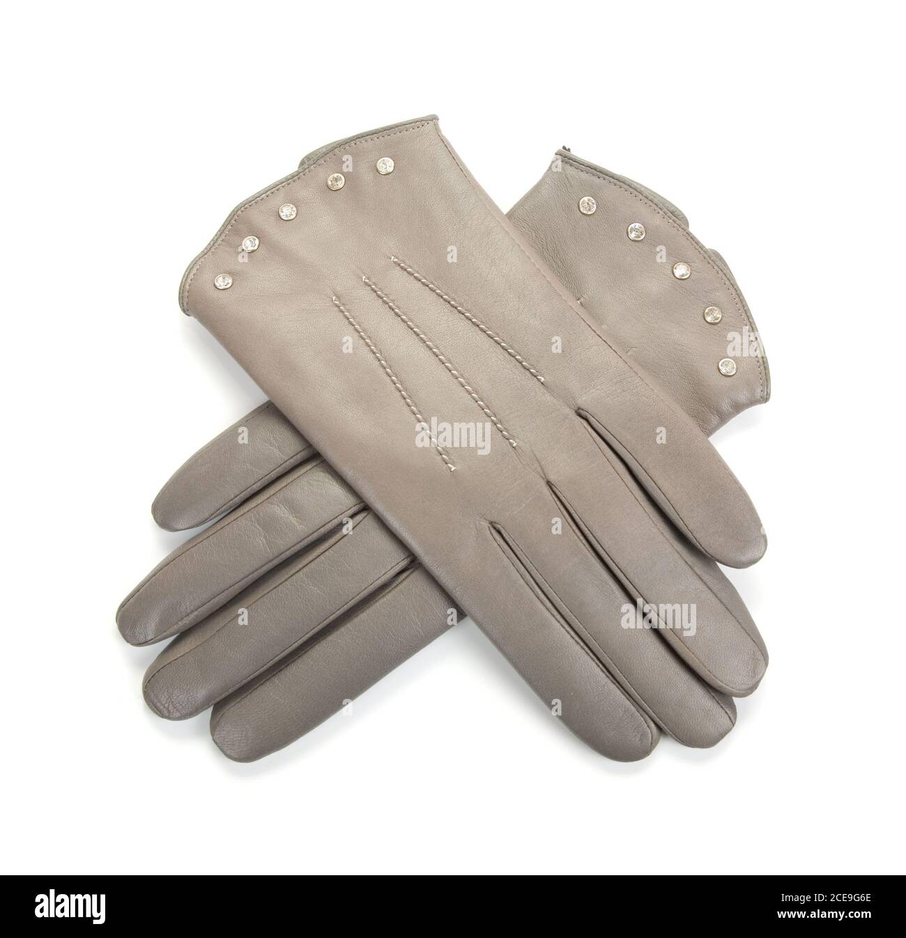 Grey female leather gloves Stock Photo - Alamy