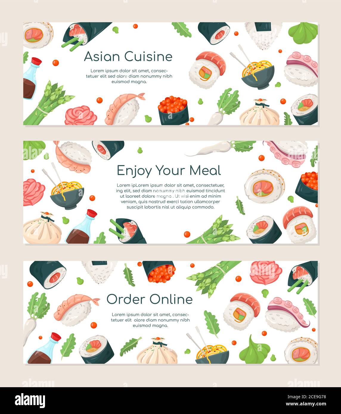 Asian restaurant - colorful flat design style banners Stock Vector ...