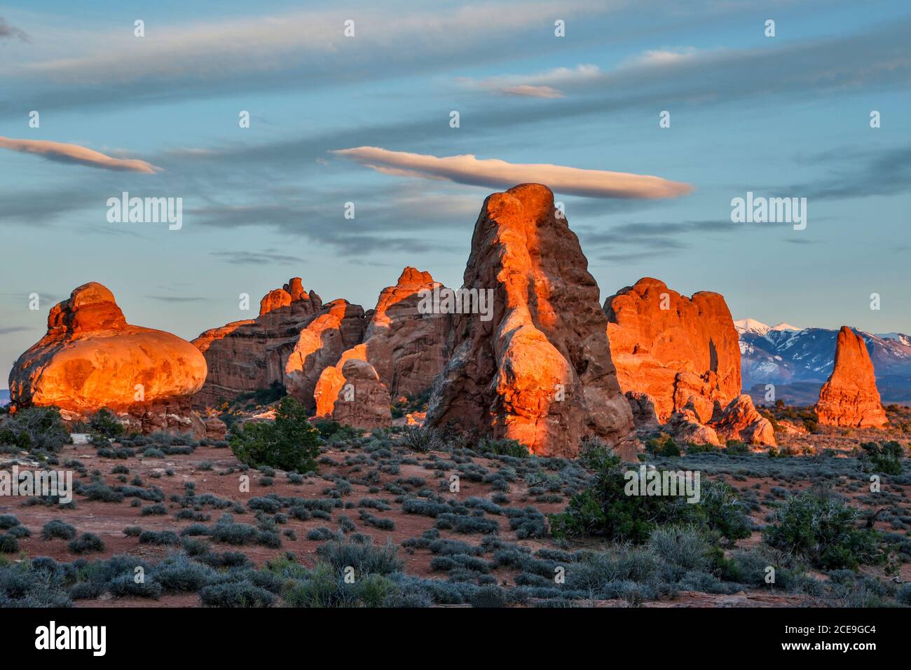 Sandstone rock formations behind The Windows Section, Arches National ...
