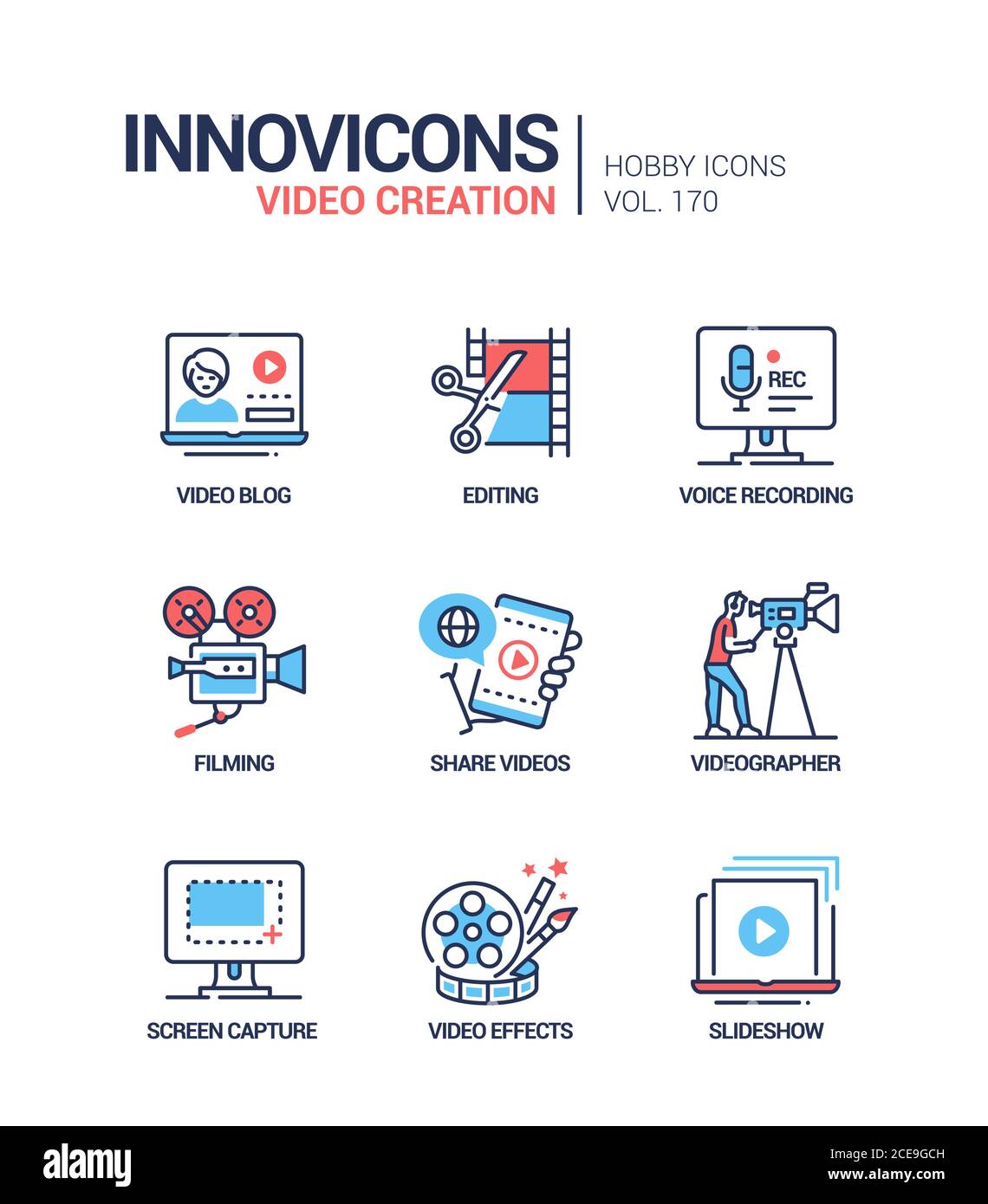 Video creation - line design style icons set Stock Vector Image & Art ...