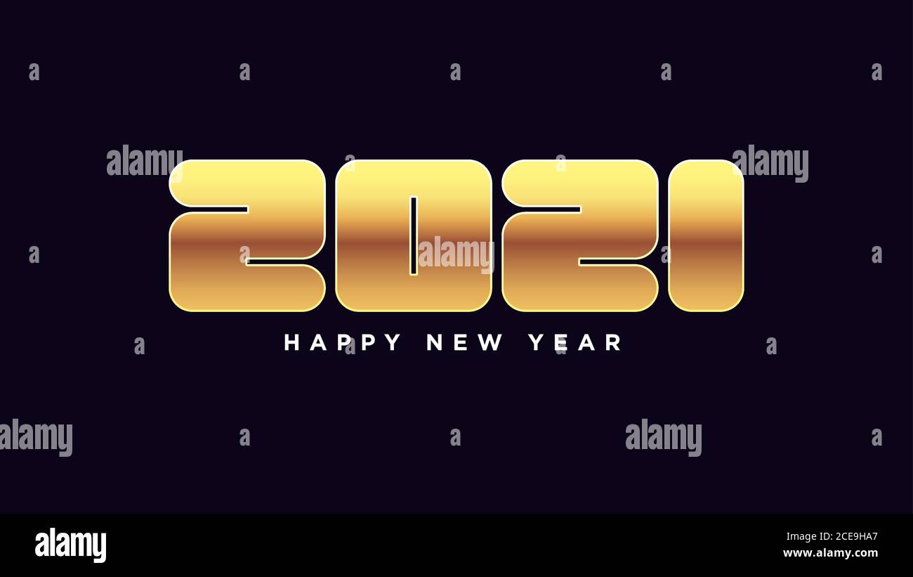 Happy New 2021 Year. Golden number 2021, bold rounded digits. Greeting ...
