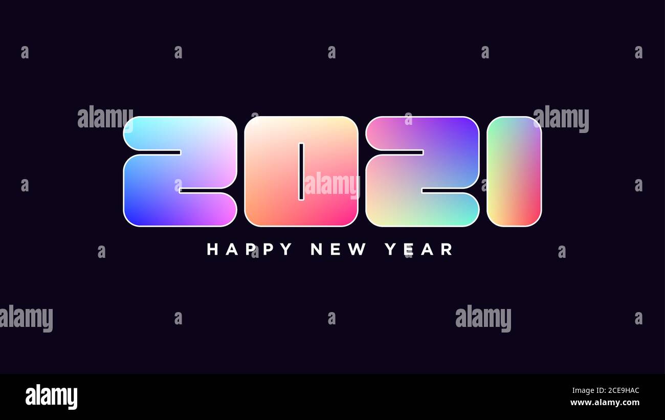 Happy New 2021 Year. Iridescent number 2021, bold rounded digits with ...