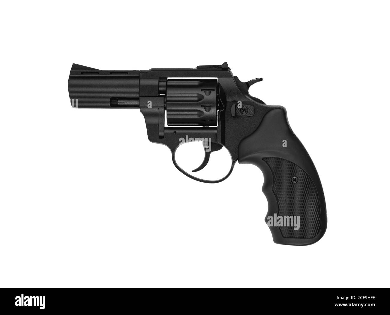 Black pistol isolate on a white background. A revolver for self-defense ...