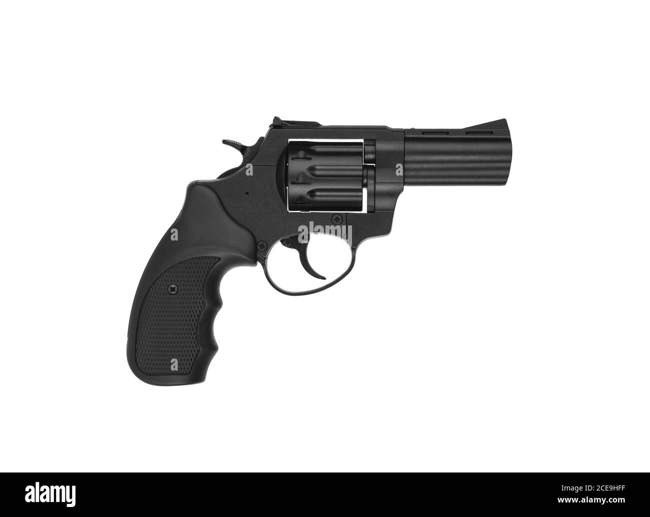 Black pistol isolate on a white background. A revolver for self-defense ...