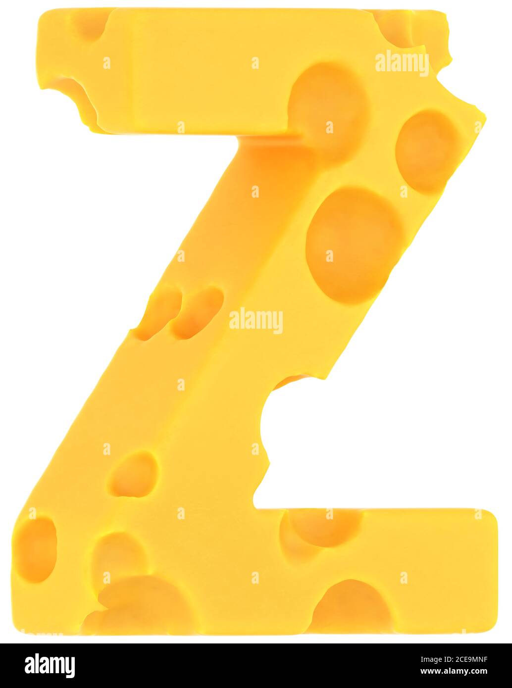Cheeze font Z letter isolated on white Stock Photo - Alamy