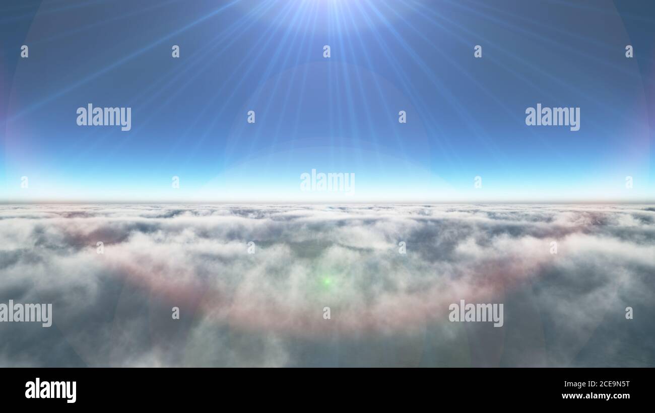 Above clouds sun ray, 3d rendering illustration Stock Photo - Alamy