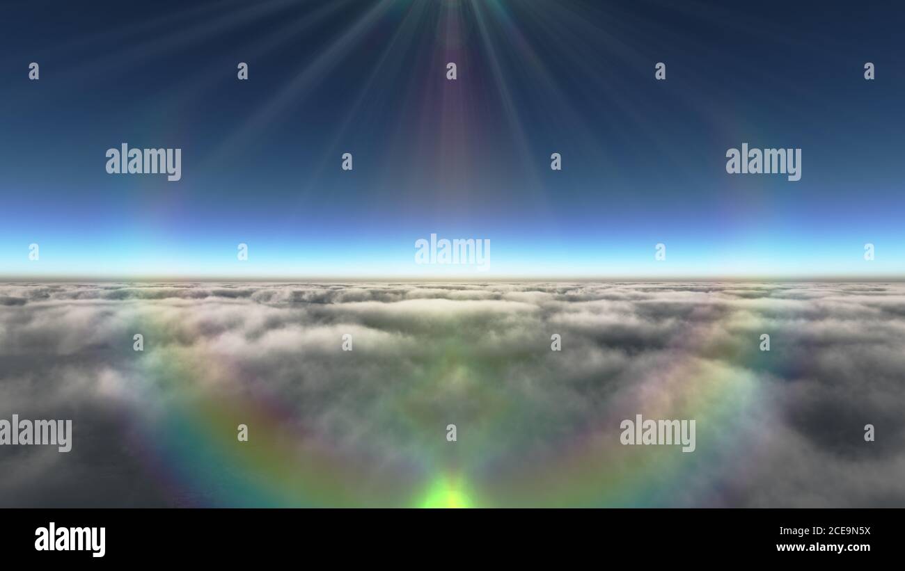 Above clouds sun ray, 3d rendering illustration Stock Photo - Alamy